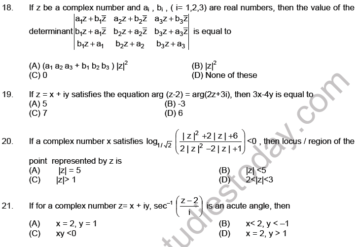 JEE Mathematics Complex Numbers MCQs Set C with Answers